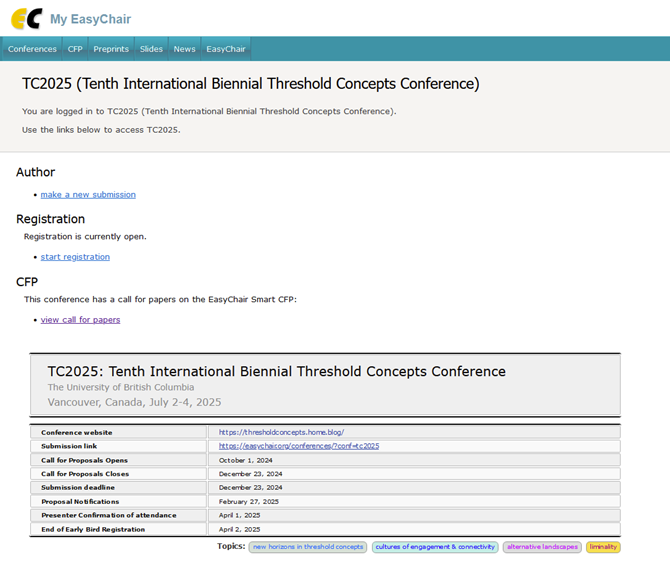 TC25 Registration information – Threshold Concepts